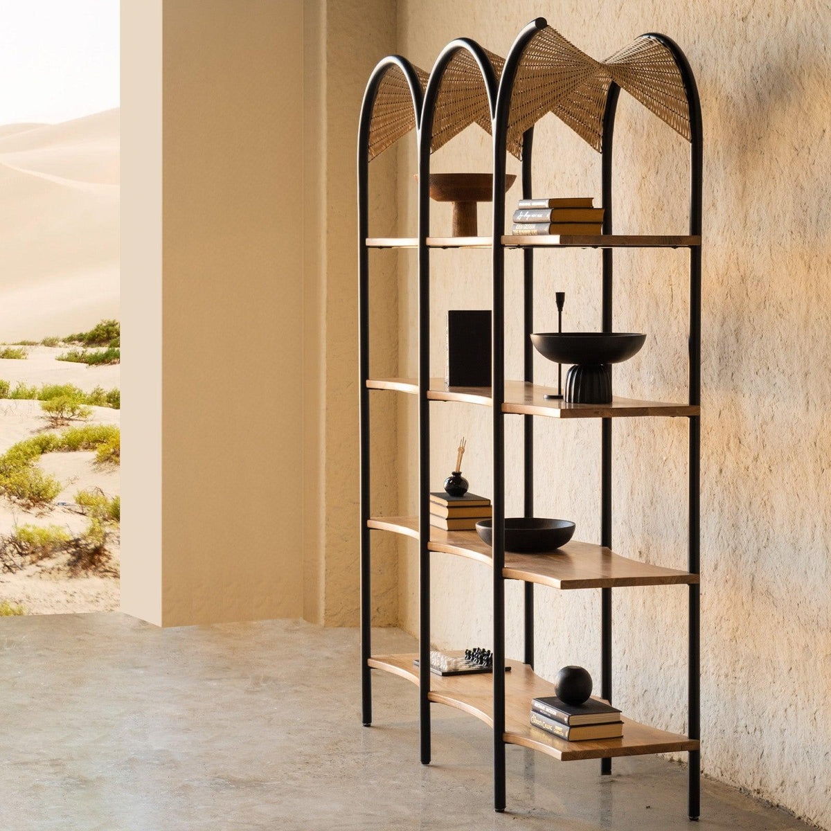 Andaman Bookshelf | Acacia Wood, and Rattan Weaving