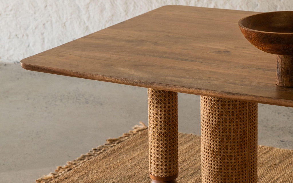 Andaman Dining Table 6 Seater | Acacia Wood and Rattan Cane