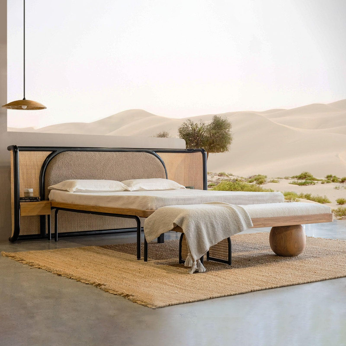 Andaman Queen Bed | Acacia Wood and Rattan Cane Webbing