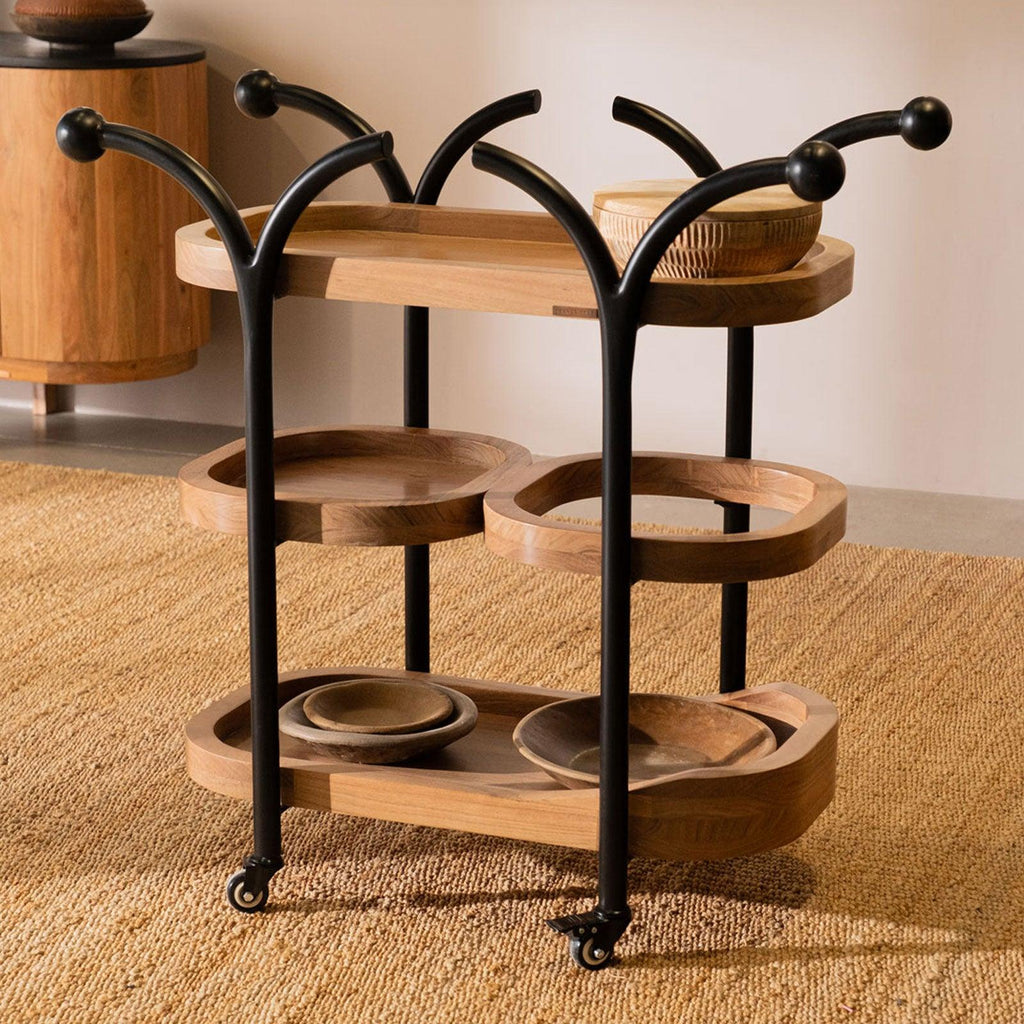 Andaman Service trolley for home. Acacia wood and Mild steel