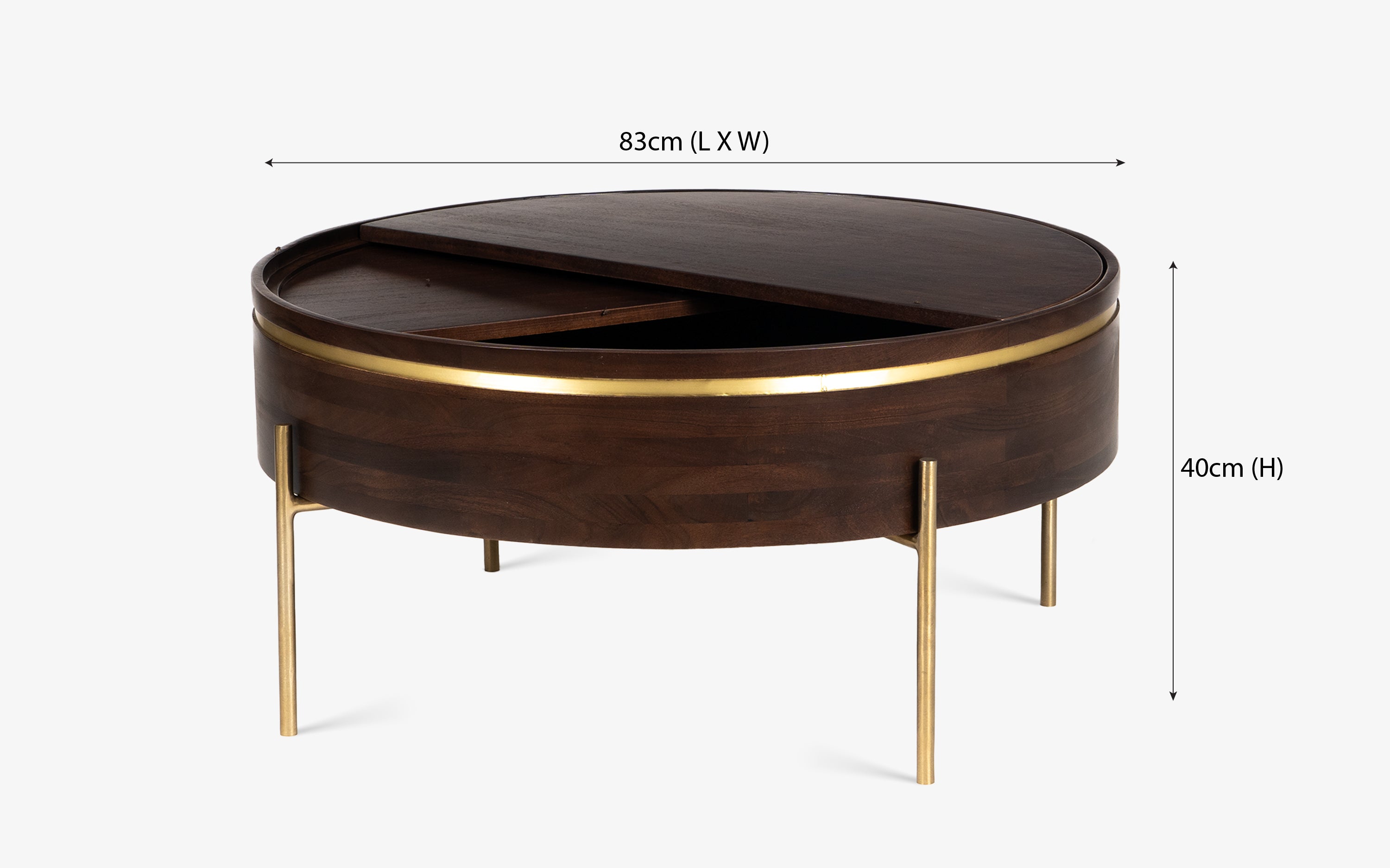 Dali Gold Round Coffee Table with Storage – Solid Wood & Brass