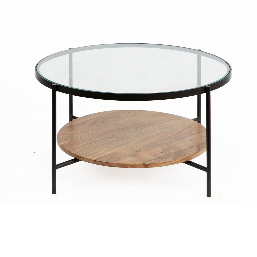 Mira Round Glass Top Coffee Table With Metal Frame