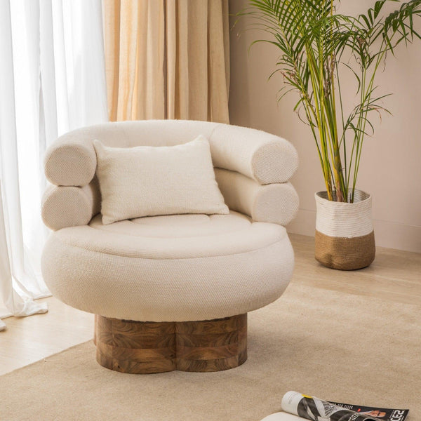 Reo Lounge Chair with White Upholstery and Natural Wood Finish