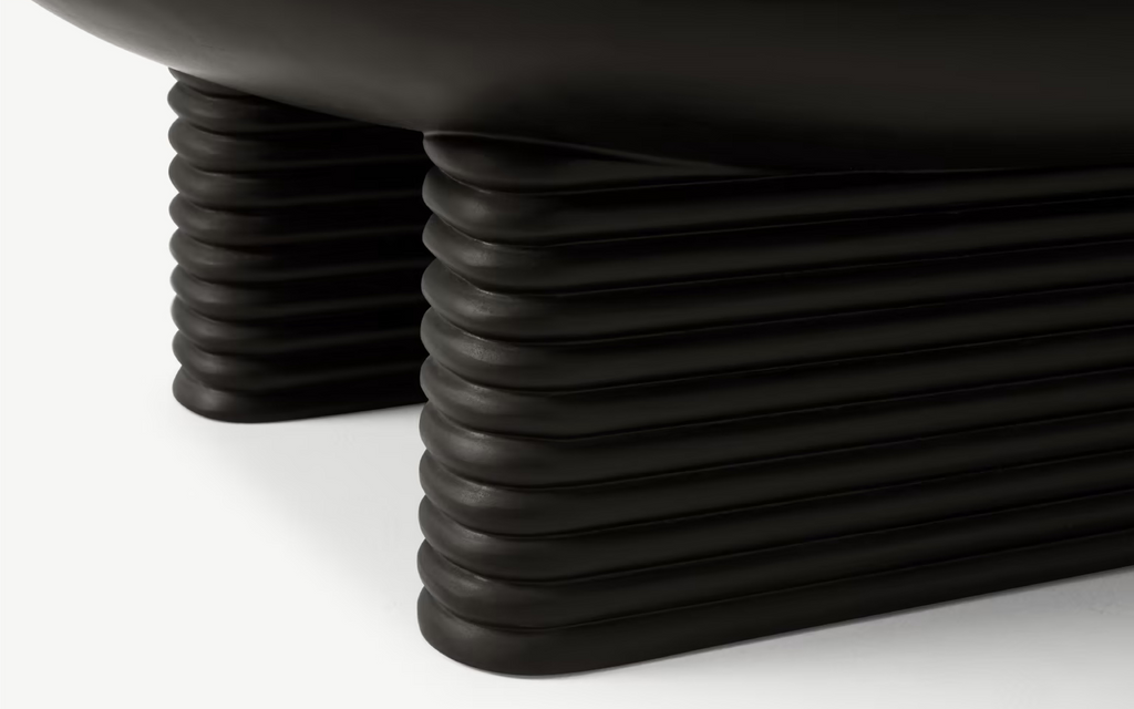 Black Ribbed Round Mango Wood Coffee Table