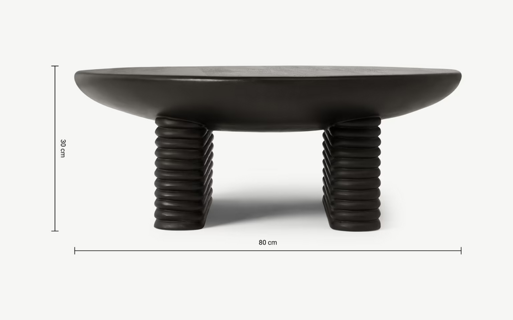 Black Ribbed Round Mango Wood Coffee Table